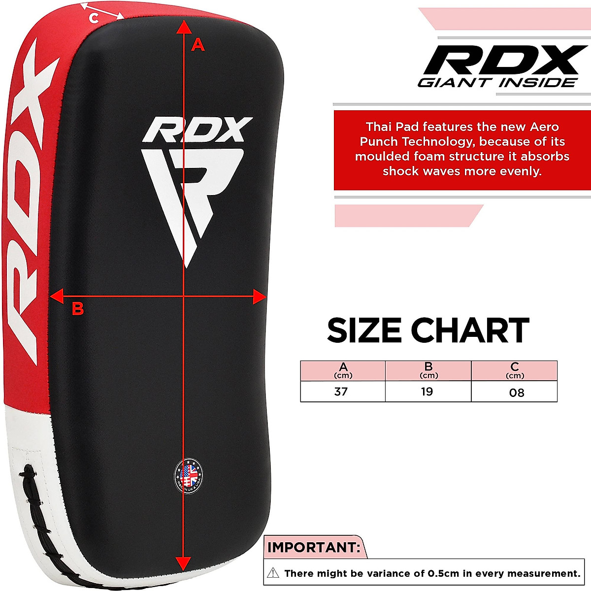 RDX Muay Thai Pad for Training, Curved Kickboxing kicking strike Shield, Coaching Kick Boxing, MMA, Martial Arts, Karate, Taekwondo, Punching, Foot, Knee and Elbow Target (One Pad Only)