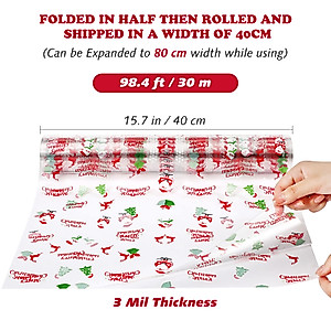 STOBOK Christmas Cellophane Wrap Roll: Unfolded Width 32 X 100FT Santa Claus Pattern Clear Paper Wrapper Transparent Gift Wrapping Packing Paper for Flower Basket Xmas, 3 Mil Thicken