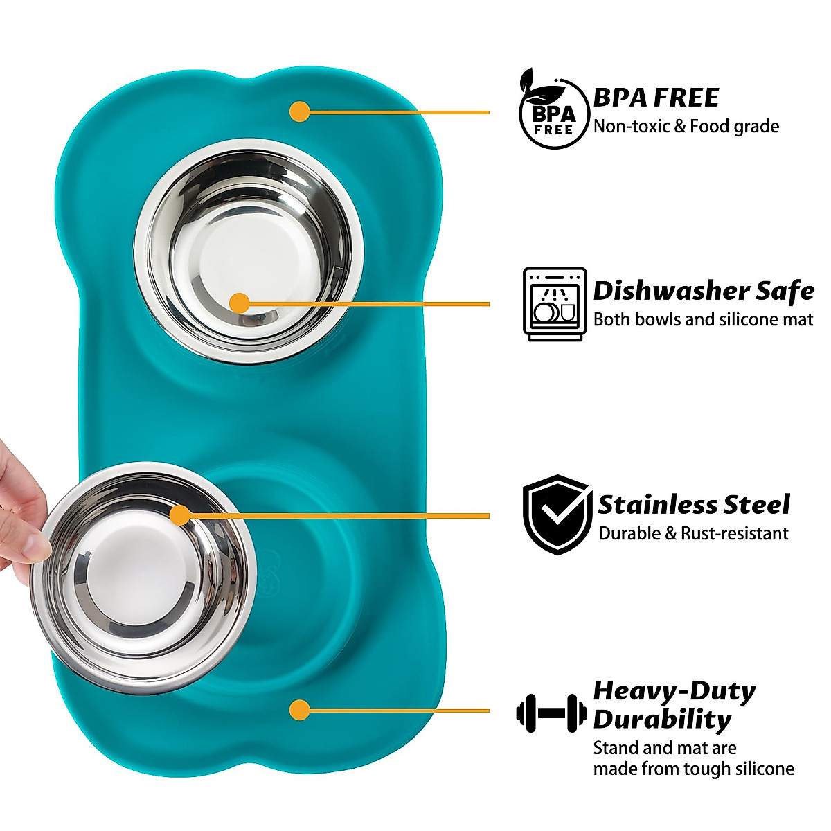 Hubulk Pet Dog Bowls 2 Stainless Steel Dog Bowl with No Spill Non-Skid Silicone Mat + Pet Food Scoop Water and Food Feeder Bowls for Feeding Small Medium Large Dogs Cats Puppies (Small, Green)