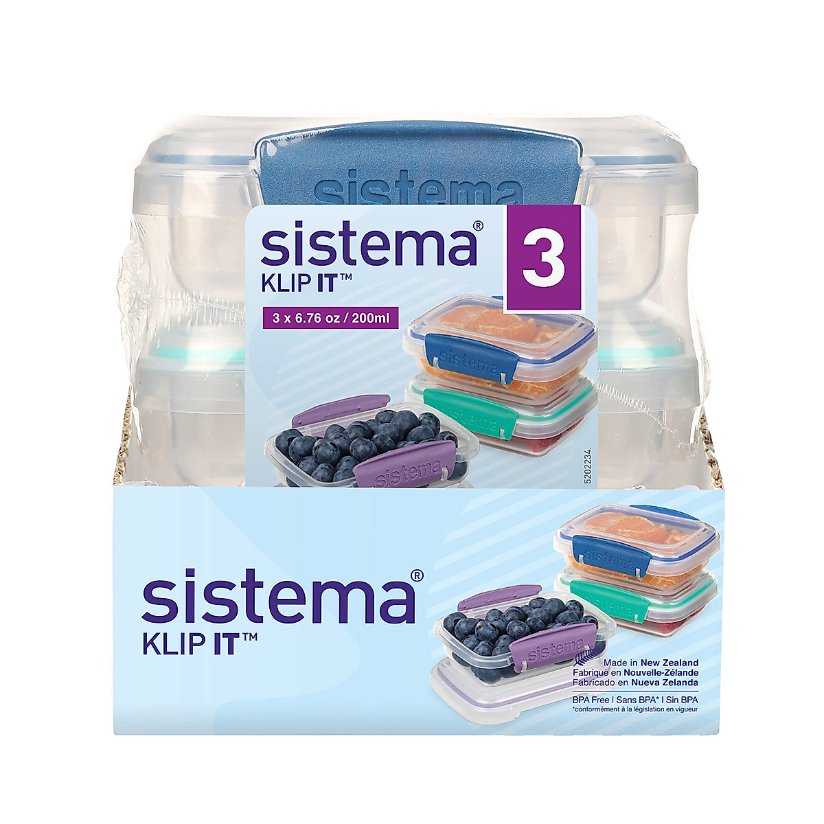 Sistema Klip It Food Storage Container, 200 ml, 3-Pack (Colors May Vary)