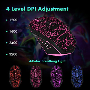 FLAGPOWER RGB Gaming Keyboard and Breathing Mouse Combo, Adjutable Breathing Backlit Mechanical Feeling Keyboard with 4 Colors 4800DPI Backlight Mouse for PC Laptop Computer Game and Work