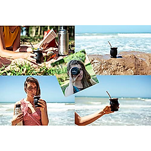 Shop Antares Mate Cup And Bombilla Set - Yerba Mate set Includes One Yerba Mate Cup, One Bombilla Mate (Straw) and Brush - Stainless Steel Double-Wall | Easy to Clean (Black)