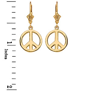 Polished 10k Yellow Gold Boho Peace Sign Leverback Earrings