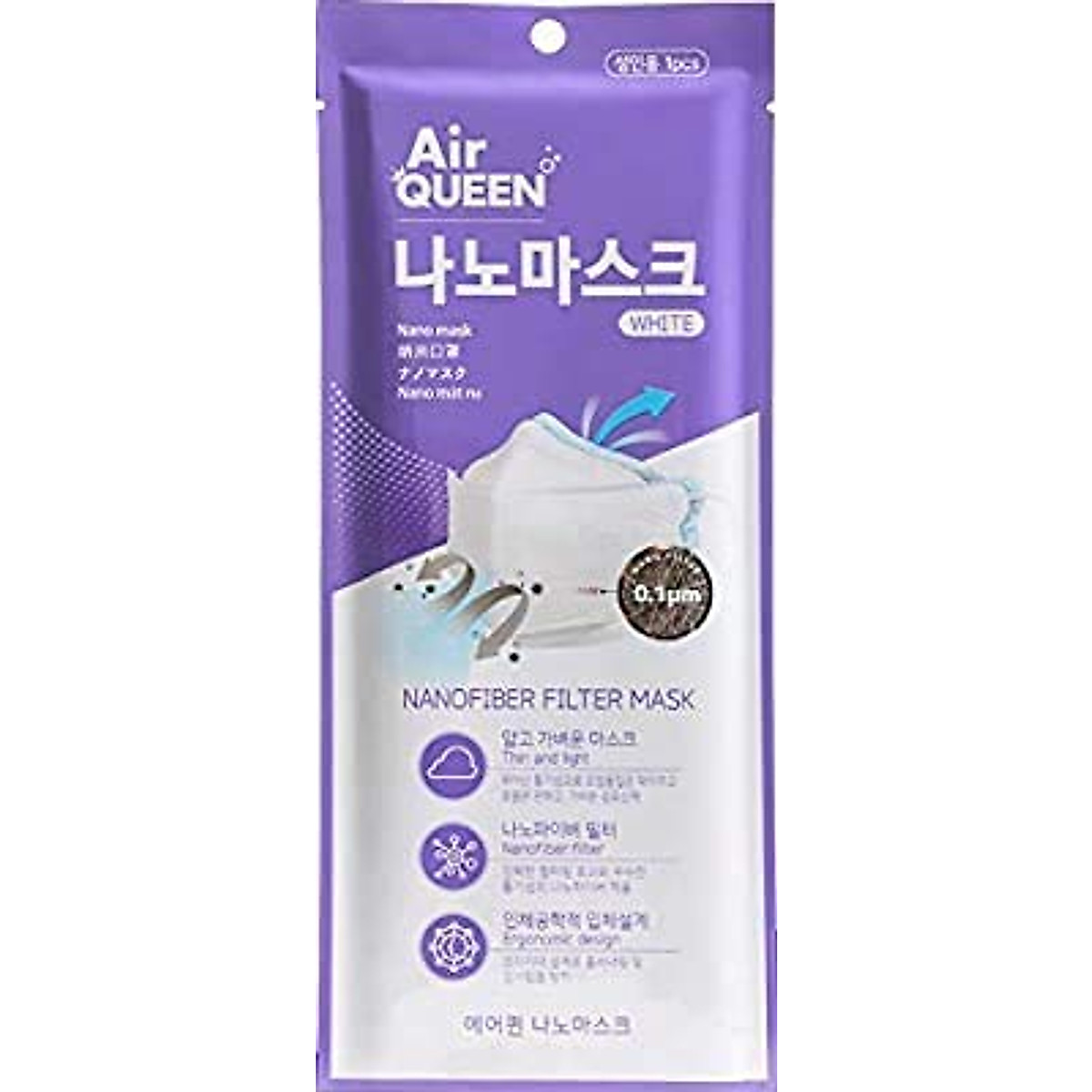 [20 Pack] Authentic [Air Queen] 3-Layers Nano-Filter Face Safety Mask for Adult [Individually Packaged] [Made in South Korea]