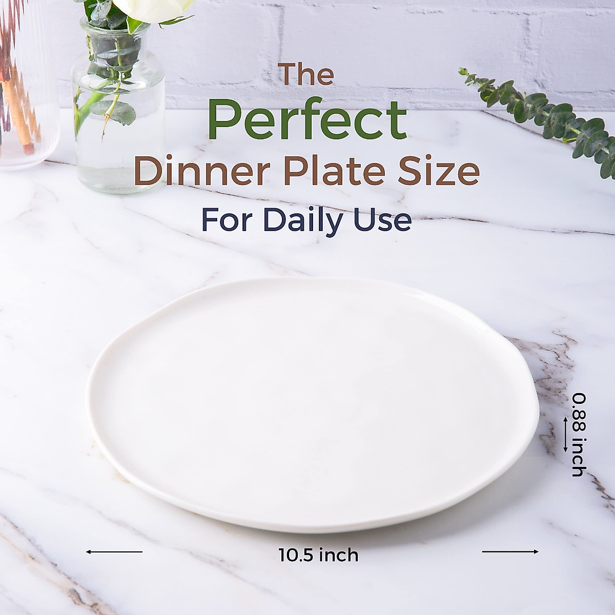 LERATIO Dinner Plates,10.5 inch Ceramic Plates Set of 6,Porcelain Plates for kitchen with Wavy Edge,Microwave & Dishwasher & Oven Safe,Light Weight & Scratch Resistant Sevring Dish-White