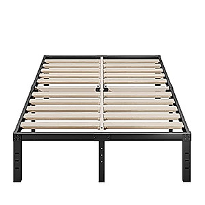 Cleaniago Queen Bed Frame, Extra Wide Wood Slats Support for Foam Mattress, 16 Inch Tall, No Box Spring Needed, Noise Free, Anti-Slip, Easy Assembly, Black