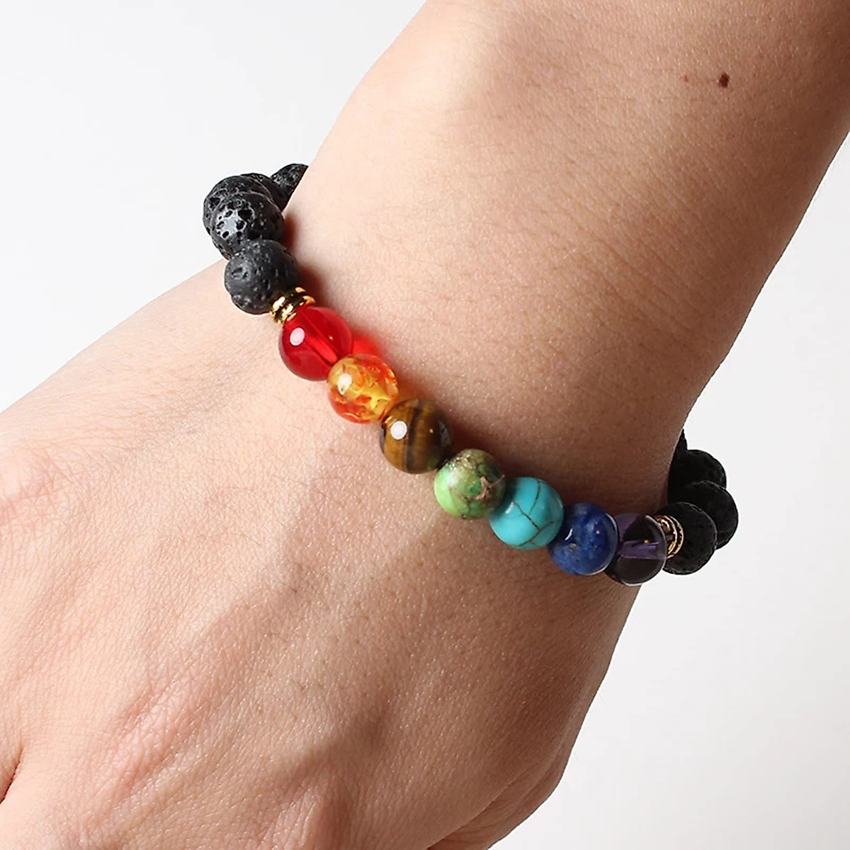 DRTMLY 8MM Lava Rock Chakra Bracelets, Adjustable Crystal and Healing Stone Bracelets, Braided Rope Beaded Bracelets for Women Men Spiritual Protection