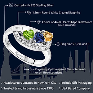 Gem Stone King 925 Sterling Silver Customized and Personalized Engagement Promise Name Engraved 3 Heart Shape 4MM Gemstone Birthstone Ring For Her Women (Size 8)