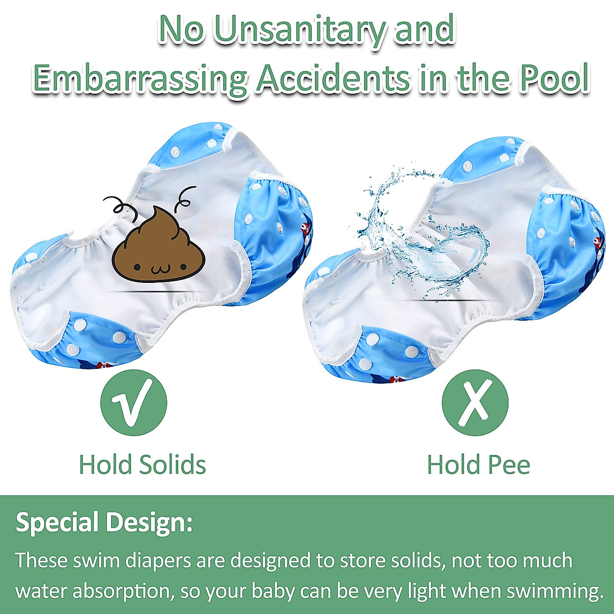 wegreeco Baby & Toddler Snap One Size Adjustable Reusable Baby Swim Diaper (Sea-Elves, Large, 3 Pack)