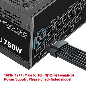 16Pin GPU 12VHPWR PCIe 5.0 Cable: 16AWG ATX 3.0 12VHPWR 16PIN PCIE Cable, 600W Male to Male 12+4 Pin PCIE Cable for RTX 4090 4080 3090TI 4070Ti for MSI, Gigabyte, GameMax, Thermaltake Power Supply