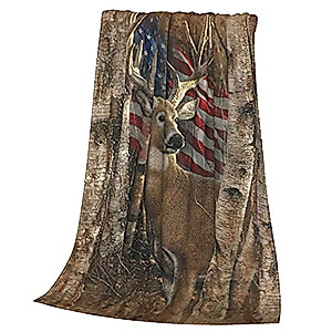 Deer Camo American Flag Throw Blanket Warm Ultra-Soft Micro Fleece Blanket for Bed Couch Living Room Decoration