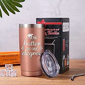 Now Hotter By One Degree Tumbler Christmas Mug for College and High School Graduation, 20 oz Double Wall Insulated Mug Tumbler with Lid, Straw, Cleaning Brush and Box