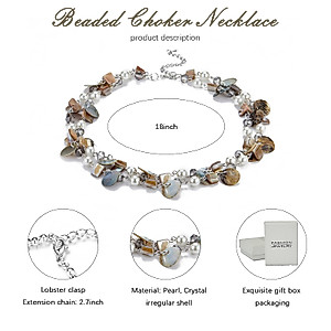 Noessla Shell Beaded Turquoise Necklace Handmade Boho Choker Necklaces for Women with Seashell Pendant Fashion Costume Jewelry(14-Natural)