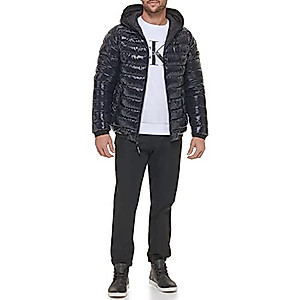 Calvin Klein Men's Hooded Super Shine Puffer Jacket, Navy, Small