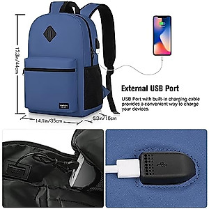 YAMTION School Backpack,Classic Bookbag Men and Teen Boy Schoolbag with USB Charging Port for High School College Office Work Travel