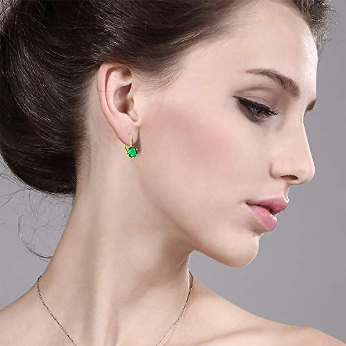 Gem Stone King 14K Yellow Gold 6MM Round Birthstone Gemstone Leverback Dangle Earrings For Women