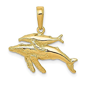 IceCarats 14K Yellow Gold Mother Humpback Whale Necklace Charm Pendant 21mm x 20mm Only