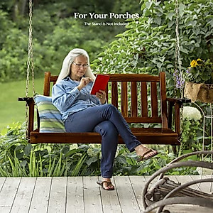 VINGLI Heavy Duty 880 LBS 4 FT Patio Wooden Porch Swing with Upgraded Adjustable Chains, Outdoor Handing Swing Bench for Garden, Yard, Balcony (Rustic Brown)