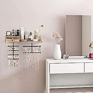 VINAEMO Jewelry Organizer Hanging Wall Mounted Jewelry Holder with Rustic Wood Drawer & Large Capacity Storage Shelf Rack Display for Earrings Rings Necklaces Bracelet