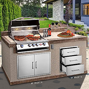 Outdoor Kitchen Drawer Stainless Steel 3-Drawer, BBQ Island Built-in Drawer Weatherproof, Flush Mount for Outdoor Kitchen and Grill Station (17"W*30"H*21“D)