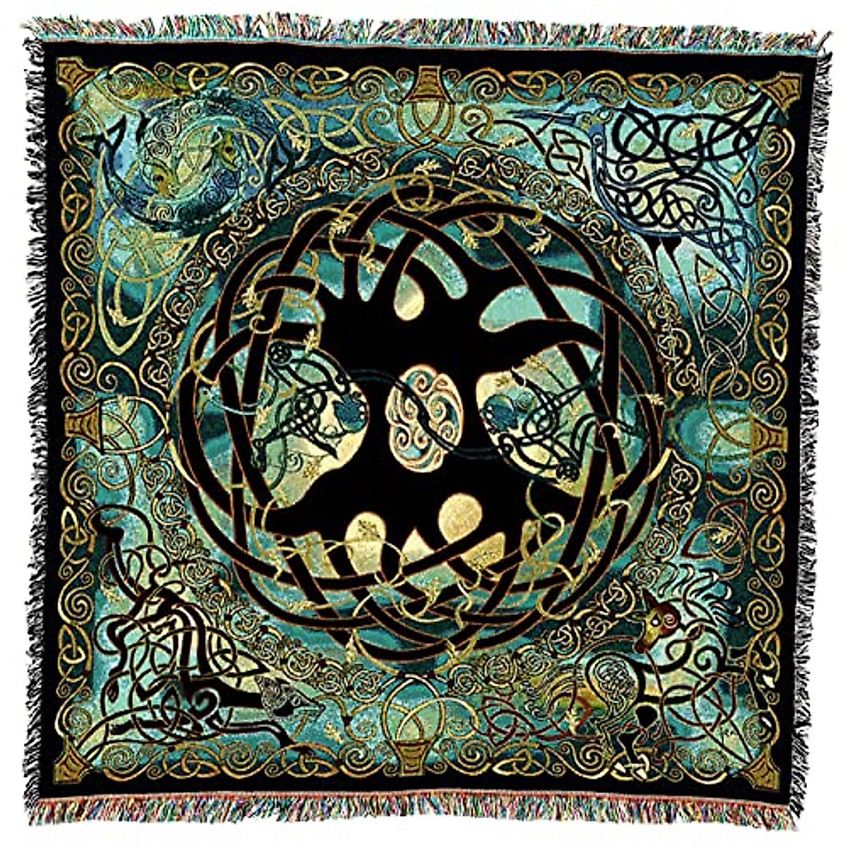 Pure Country Weavers Celtic Tree of Life Blanket by Jen Delyth - Gift Lap Square Tapestry Throw Woven from Cotton - Made in The USA (54x54)