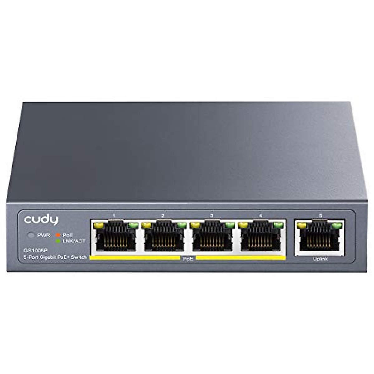 Cudy GS1005P 5 Port Gigabit PoE Switch, 4 PoE+ @60W, Desktop/Wall, Plug and Play, Sturdy Metal w/ Shielded Ports, Fanless, Traffic Optimization