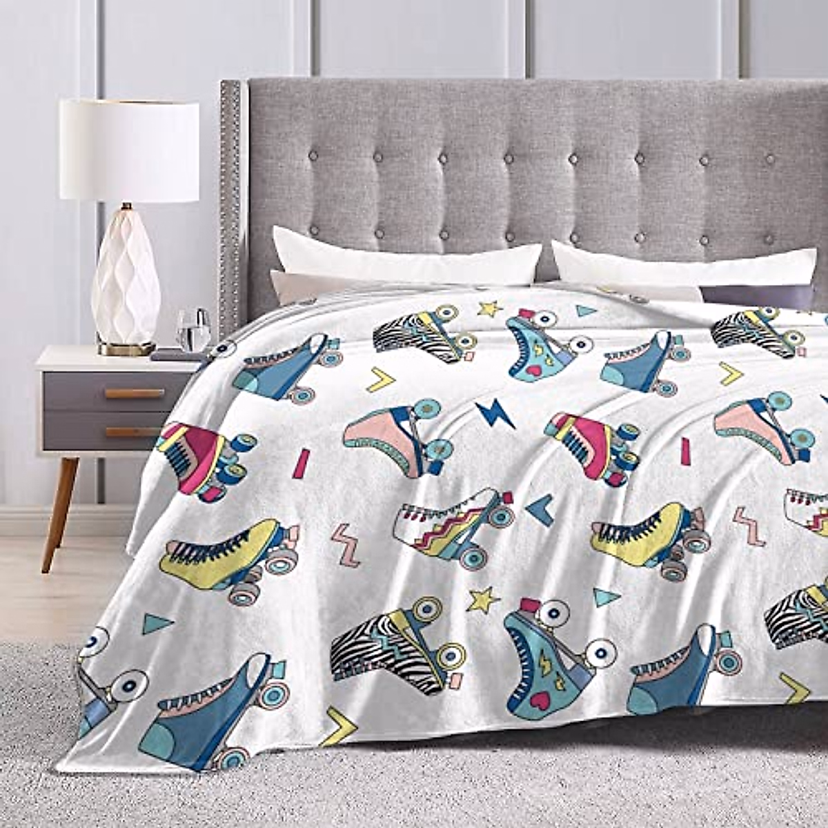 80s 90s Roller Skate Throw Blankets Super Soft Fuzzy Fleece Blanket Warm and Cozy Throw Decorative for Bed Couch Living Room Travel 50"X40"