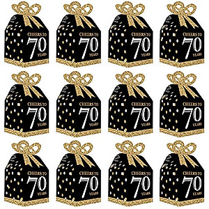 Big Dot of Happiness Adult 70th Birthday - Gold - Square Favor Gift Boxes - Birthday Party Bow Boxes - Set of 12