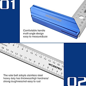 WORKPRO 8 Inch Try Square with Aluminum Handle - Woodworking Square Precision for Professional Carpentry Use & Premium Stainless Steel Ruler