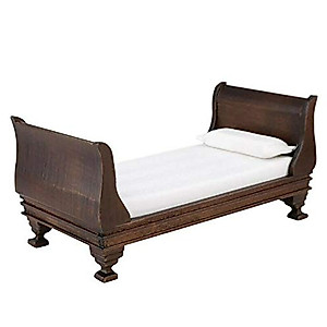 EatingBiting 1:12 Scale Collectible Buildings Miniature Bed Furniture Noble Wooden Single European Style Bed with Bedding and Decorative Pillow