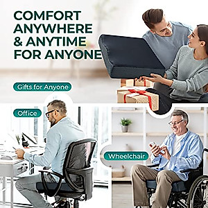 Seat Cushion Office Chair Pad: 4 Inch Extra Thick Dual Layer Memory Foam Seat Cushions for Coccyx Tailbone Sciatica Back Pain Relief, Soft Support Long Sitting for Computer Desk, Wheelchair, Car Seat
