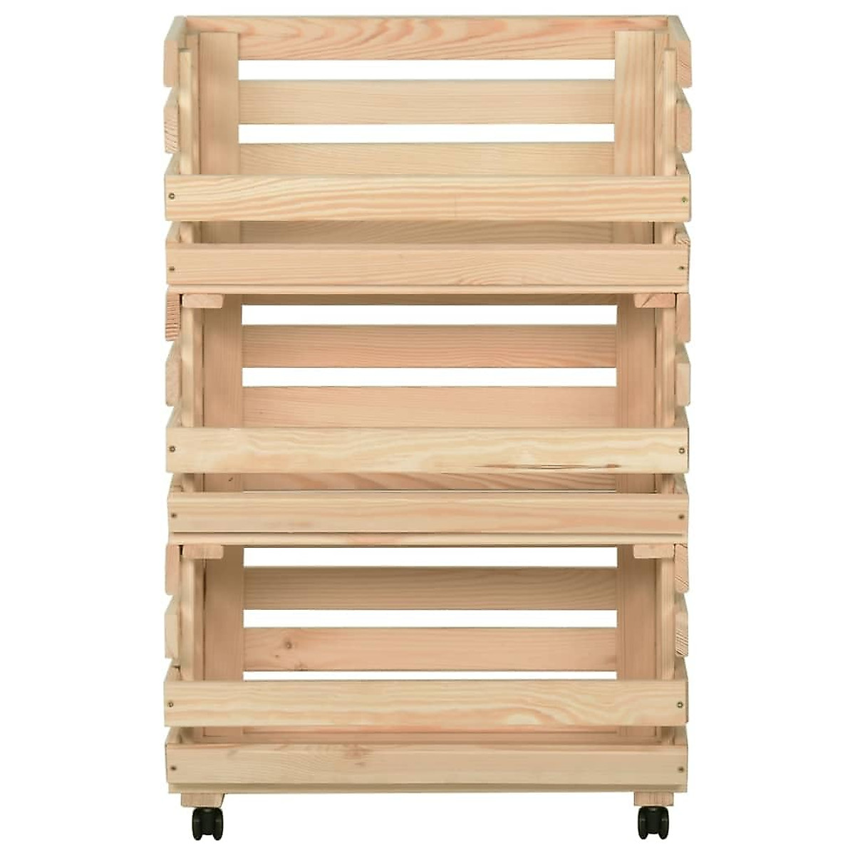 GOLINPEILO Wooden Vegetable Trolley, 3-Tier Wood Kitchen Rolling Cart, Wood Trolley Island Cart, Utility Cart Multi-Layer Storage Shelf Rack on Wheels, 14.6"x11.8"x31.5" Solid Wood Pine -295