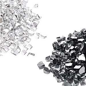 GASPRO 35-Pound Fire Glass - 1/2 Inch Reflective Tempered Fireglass with Fireplace Glass and Fire Pit Glass, Included 20lb Black and 15lb Clear Reflective