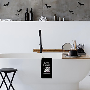 Cheroloven Halloween Bathroom Decorations, Funny Bathroom Hand Towels, 2 Pack Gothic Kitchen Towels Dish Cloths, Scary Skull Home Wall Decor Halloween Party Favors - Live Laugh Lobotomy