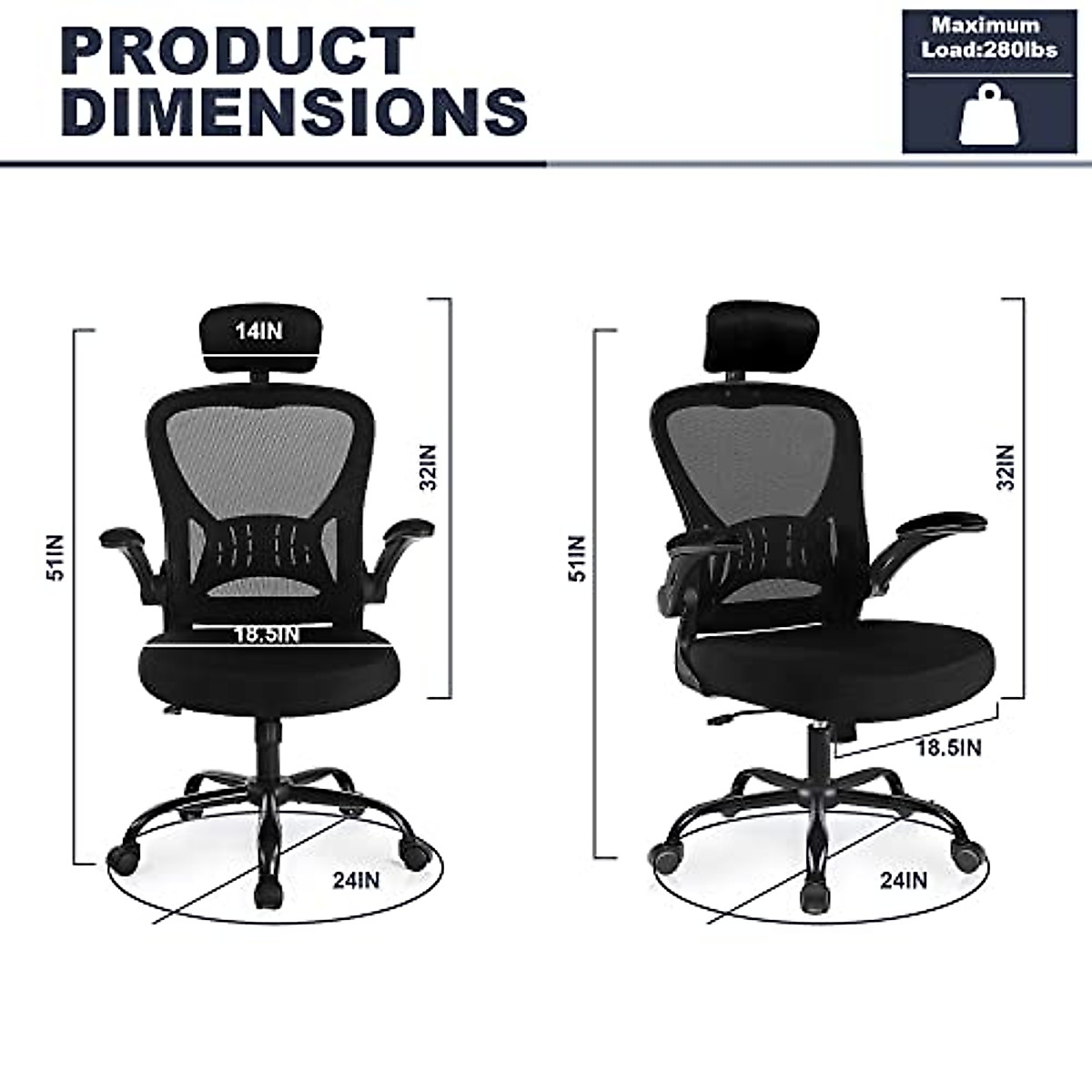 Office Chair Ergonomic Desk Chair Comfort Adjustable Height with Wheels，Lumbar Support Mesh Swivel Computer Home Office Study Task Chair Black