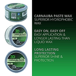 3D Carnauba Paste Wax - Deep Gloss Shine Car Wax - Hydrophobic Properties - Heavy Concentration for Longer Lasting Shine - Easy Application 11oz
