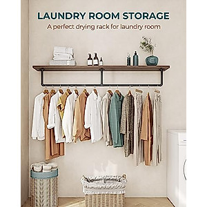 OROPY Clothes Rack, 65.7" Industrial Pipe Clothing Rack for Hanging Clothes, Wall Mounted Heavy Duty Space Saving Garment Rack for Closet Storage, Black, 3 Base