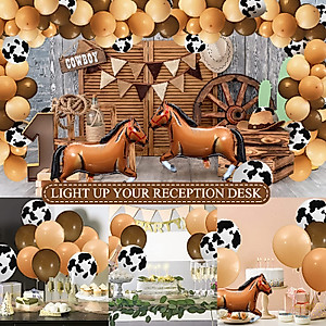 Jexine 146 Pcs Cowboy Birthday Party Decorations Western Party Balloon Garland Arch Kit Horse Balloons Cow Print Brown Blush Nude Balloons for Cowgirl Farm Horse Racing Derby Wild Party Baby Shower