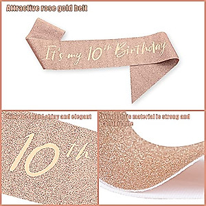 AIEX 4pcs Rose Gold Birthday Decorations Kit, Including Birthday Crown and Sash Cake Topper Cake Number Candles Birthday Girl Decorations(10th Birthday)
