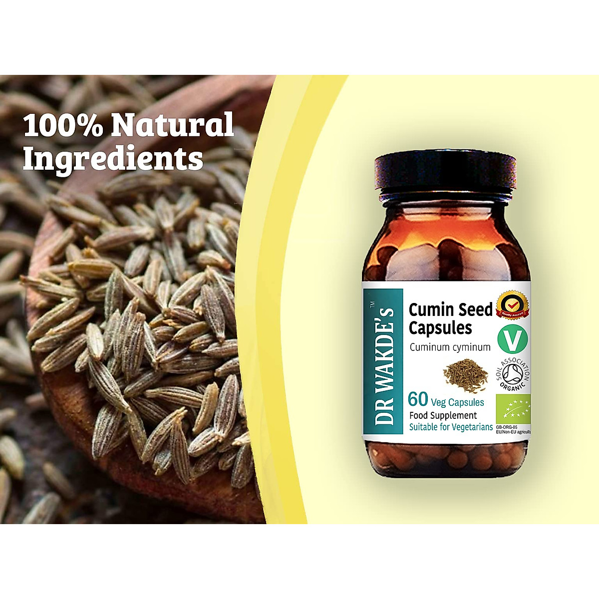 DR WAKDE'S Organic Cumin Seed Capsules, Organic | 60 Veg Caps | Ayurvedic Supplement | Vegan | 100% Herbal | Quantity Discounts | Same Day Dispatch