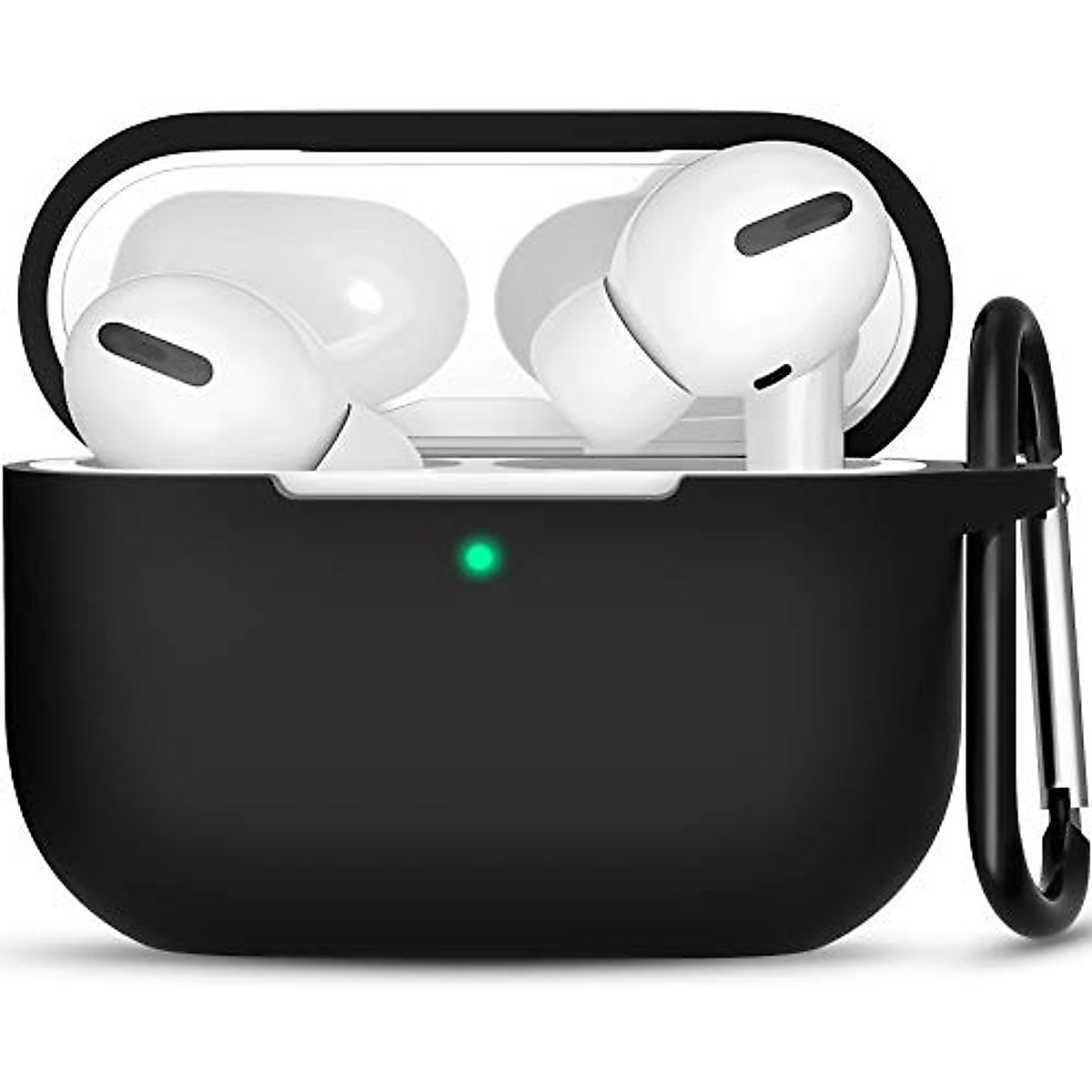 SATLITOG for AirPods Pro(2nd/1st Generation), Protective Silicone Case with Keychain Compatible with Apple AirPods Pro(2022/2019) (Front LED Visible) - Black