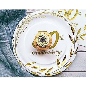 NAIWOXI 50th Anniversary Decorations Tableware - Golden 50th Anniversary Wedding Party Supplies Include Plates, Cups, Napkins, Fifty Years of Love 50th Wedding Anniversary Decorations | Serves 24