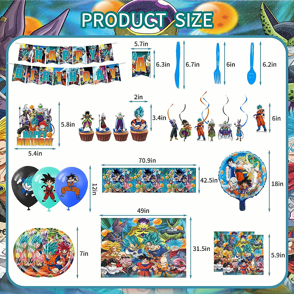 199pcs Birthday Party Decorations, Birthday Supplies Birthday Party Supplies include Backdrop Banner Balloons Cake Topper Plastic Swirls Tableware