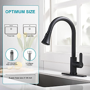 Vimco Kitchen Faucet with Pull Down Sprayer, Single Handle High Arc Faucet 1&3 Hole with Deck Plate, Kitchen Sink Faucet with Sprayer 1.8 GPM, Matte Black