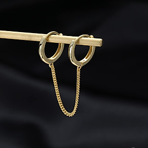 SLUYNZ 925 Sterling Silver Double Hoop Earrings Chain for Women Double Piercing Earrings Two Holes (B-Gold Plated)