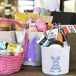 3 PCS Easter Bunny Basket - Canvas Cotton Easter Eggs Basket with Fluffy Tails - Perfect for Girls & Boys Easter Egg Hunts - Easter Baskets for Kids (Pink, Purple, Blue)