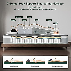 Vesgantti Queen Mattresses, 10 Inch Innerspring Hybrid Queen Size Mattress, Pressure Relief Pocket Spring Queen Bed Mattress in a Box with Breathable Memory Foam, Medium Firm Plush, CertiPUR-US