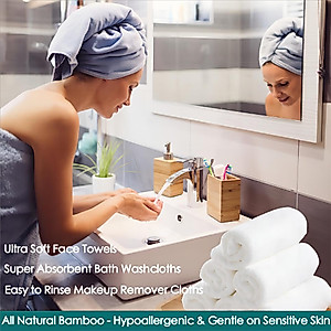 JEFFSUN Face Towels 6 Pack, 13x13 inch Extra Large White Wash Cloths on Sensitive Skin, Super Soft and Skin Friendly Bath Washcloths for Face and Body, Easy to Clean Quick Dry Facial Cleansing Cloths