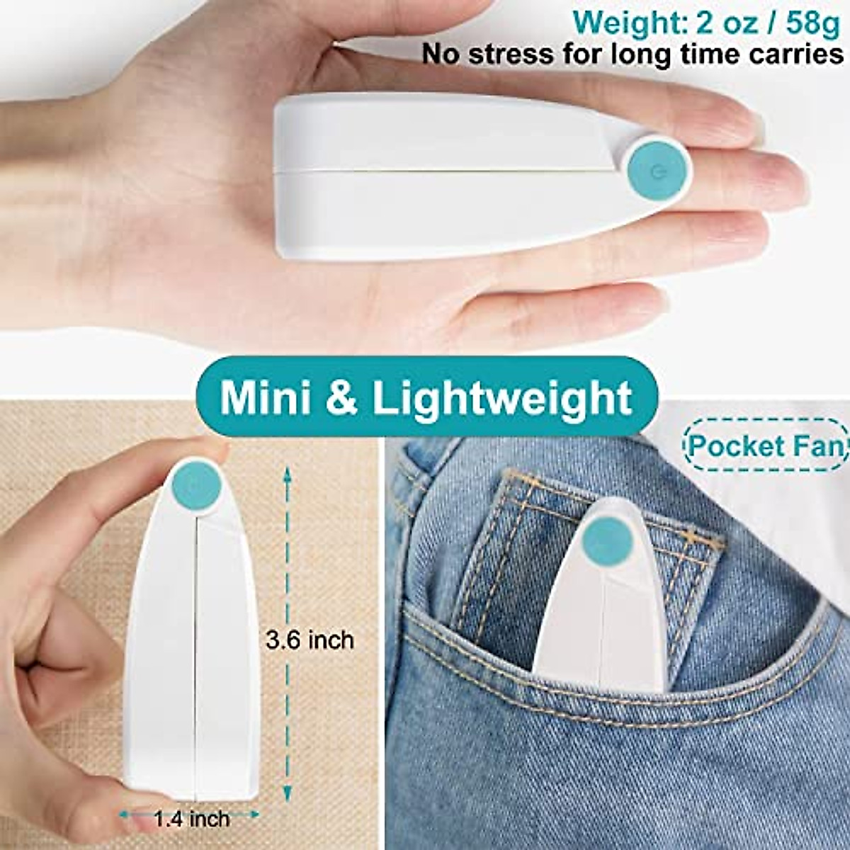 Supabear Personal Handheld Fan, Mini Portable Pocket Fan, Small Travel Eyelash Fans USB Rechargeable for Home Sports Outdoor Travel, 2 Speed Powerful Wind (Turquoise)