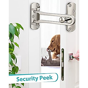 Door Lock Latch for Home Security - Swing Bar Door Guard for Front and Inside Door, Safety Childproof Reinforcement Door Stopper for Kids Home Hotel Apartment, Thicken Aluminium Alloy Satin Nickel (2)